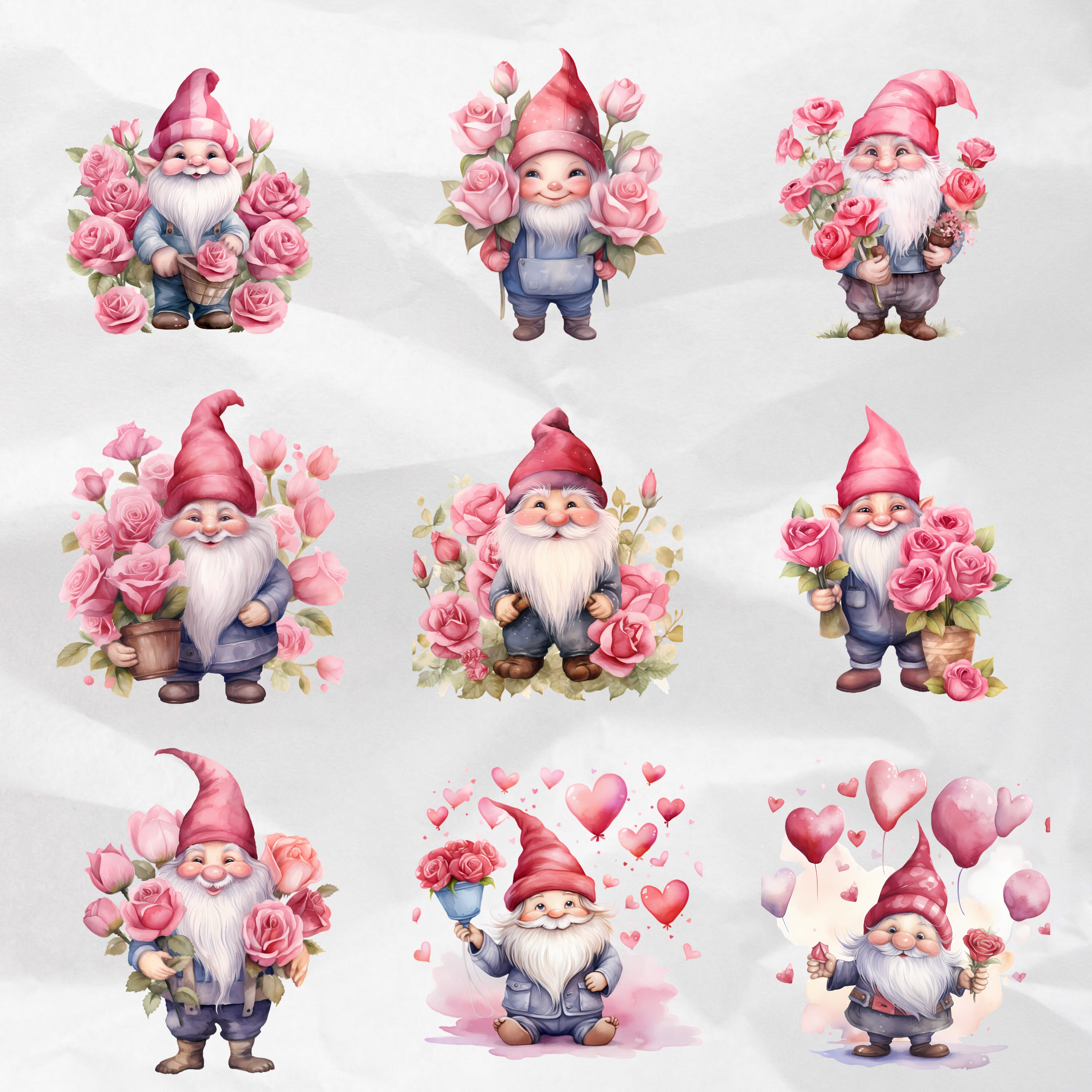 Watercolor Valentines Day Gnomes Clipart, 50 PNG Love Gnomes Clipart ...