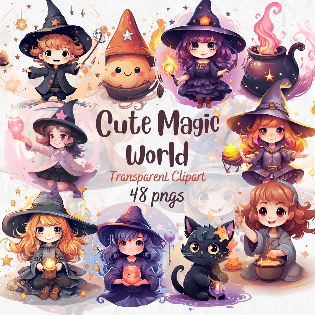 Cute Magic World 48 PNG Magic Bundle Witch Wizards Staff Fire Stars PNG ...