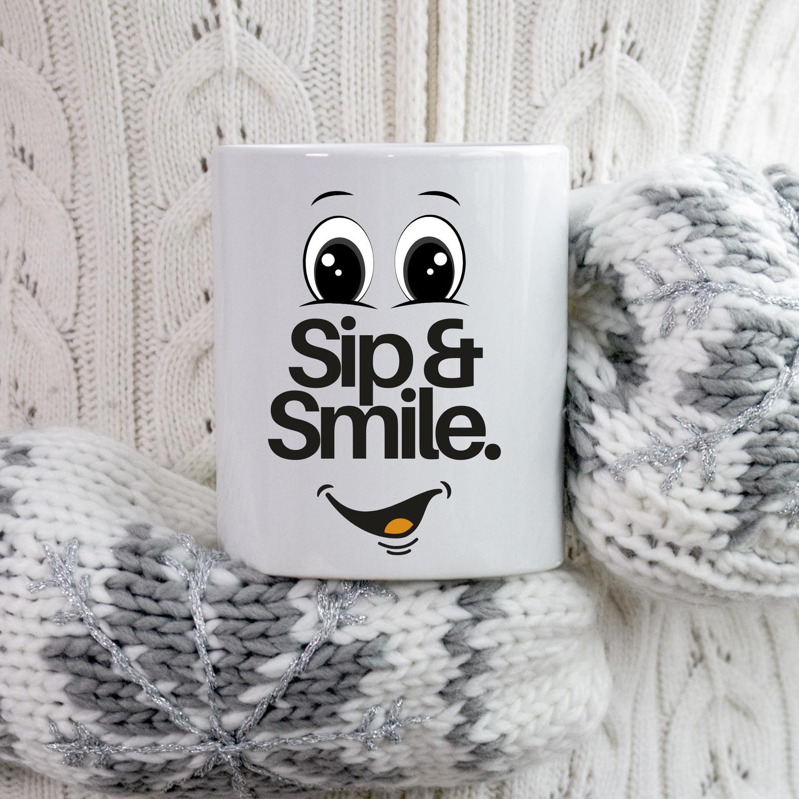 Sip & Smile | Fun Digital Art | Cute Coffee Inspired Printable | Smiley ...