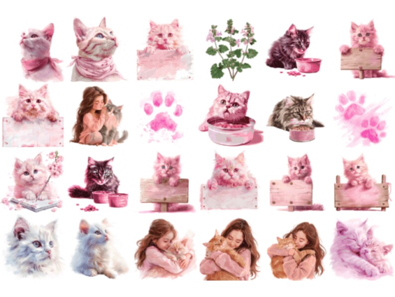 Pink Cat Lover Clipart, Watercolor Pet Clipart, Pretty Girl Clipart ...