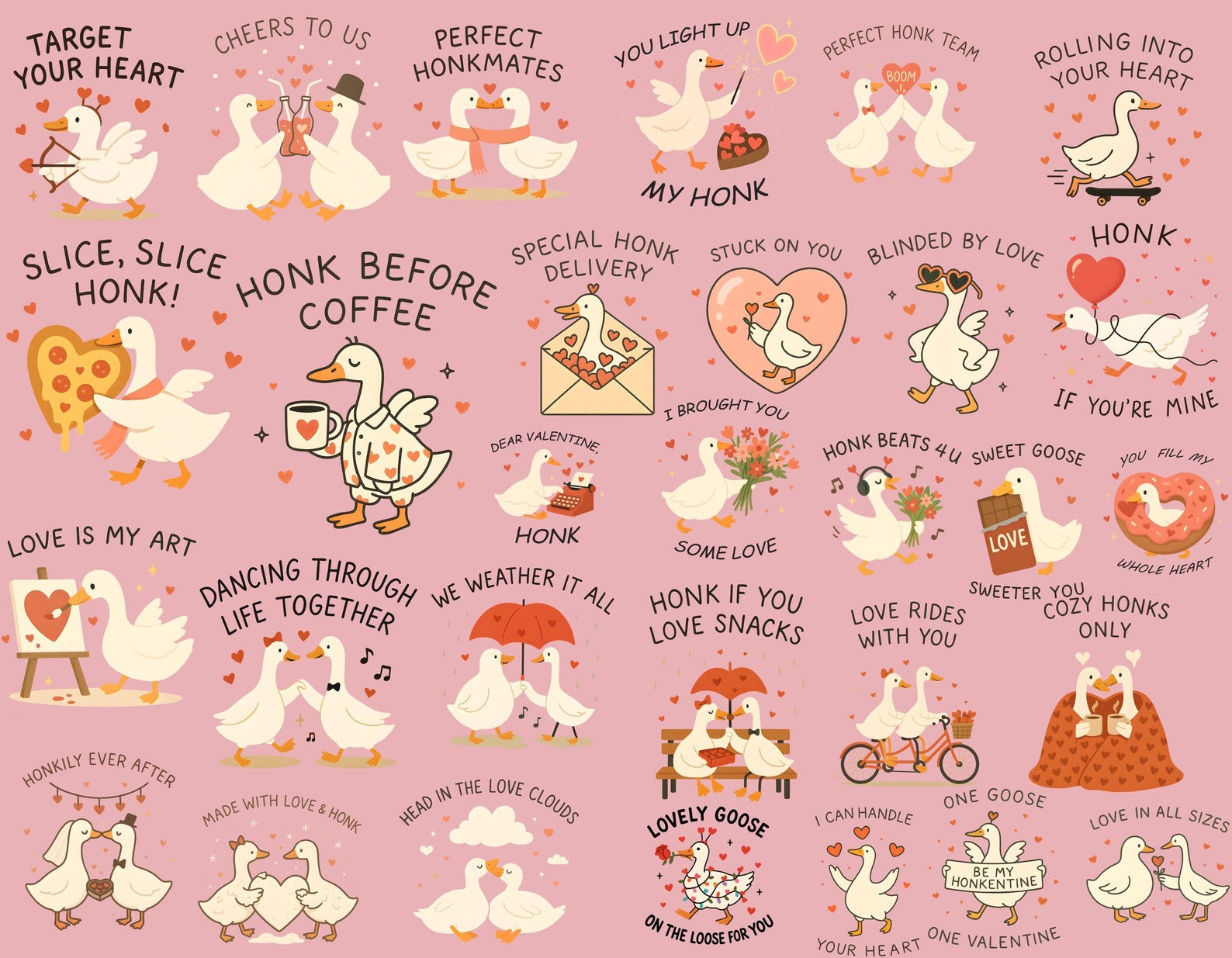 Valentine's Day Duck & Goose PNG Bundle | Cute Honk Puns Sublimation ...