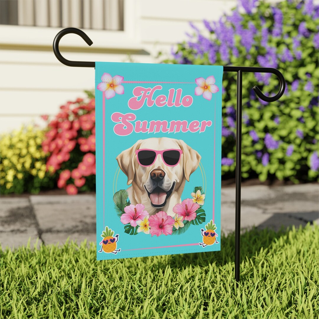 Hello Summer Yellow Lab Garden Flag, Tropical Yellow Lab Flag, Flag for ...