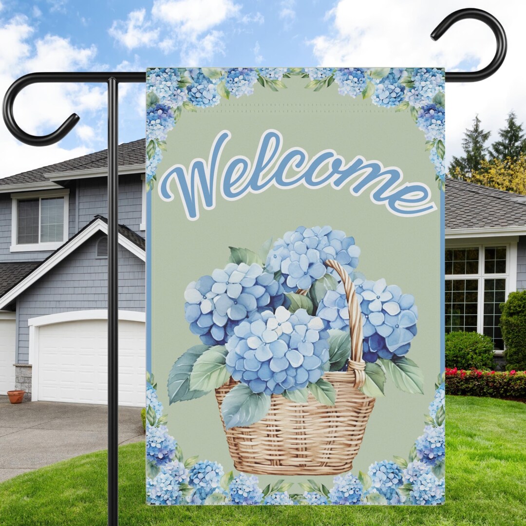 Outdoor Garden Banner, Spring Summer Decoration, Blue Hydrangea Flowers ...