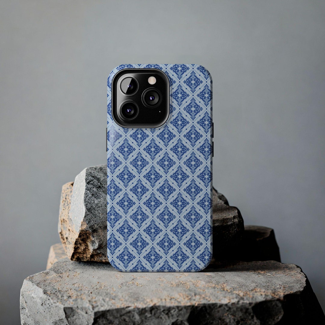 Elegant Blue Pattern Tough Phone Cases, Durable Phone Cover, Stylish ...
