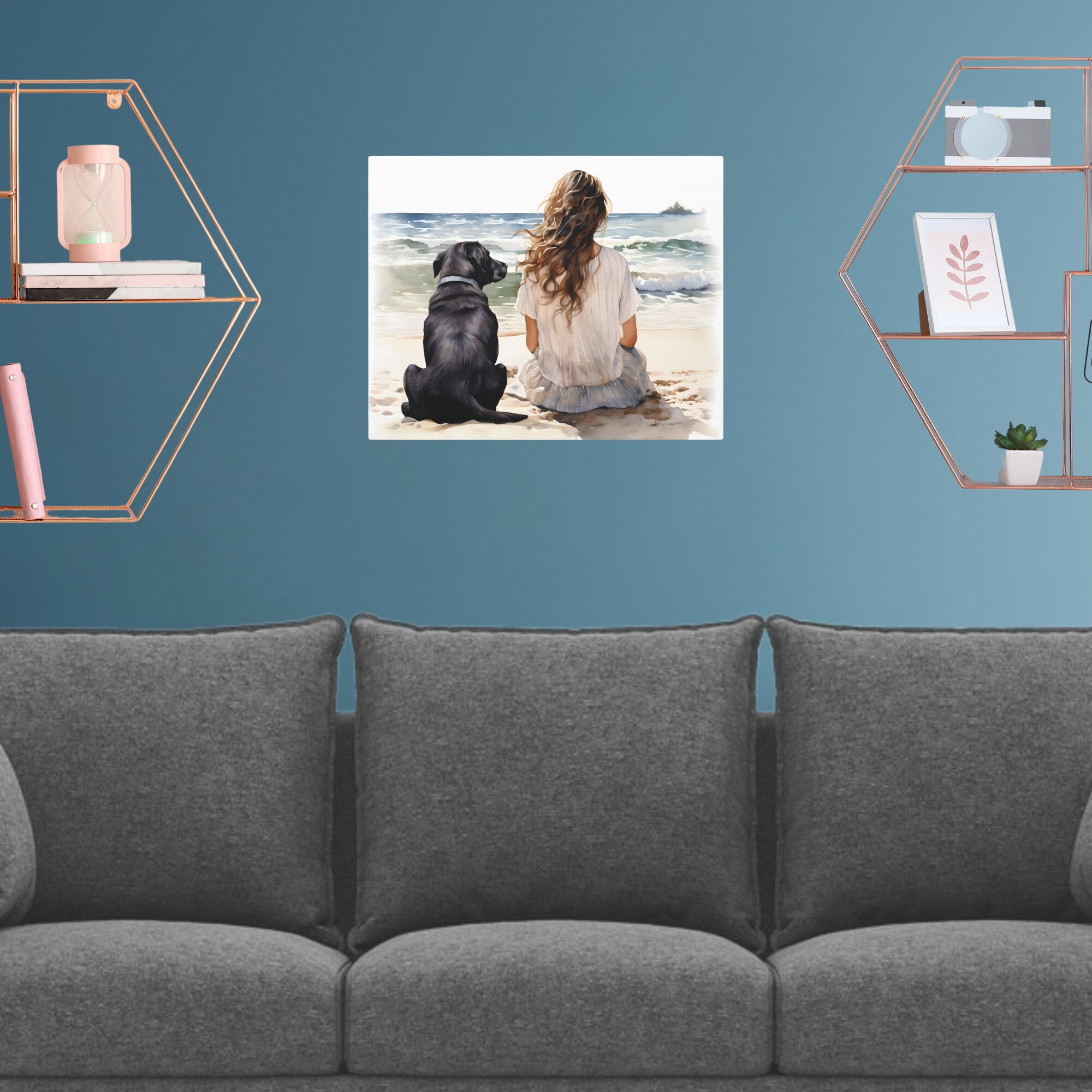 Girl With Black Lab on Beach Canvas, Cute Labrador Picture, Gift for ...