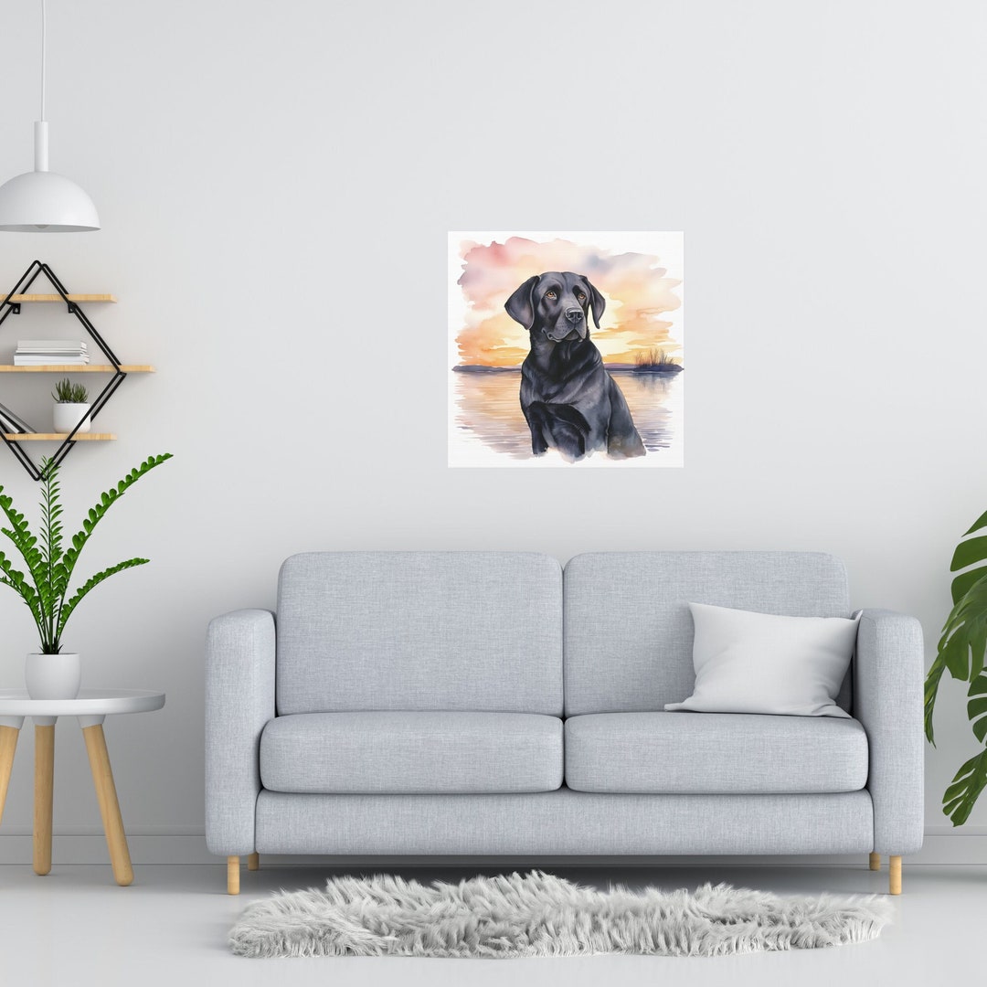 Black Lab at Sunset Canvas Wall Art, Cute Labrador Picture, Gift for ...