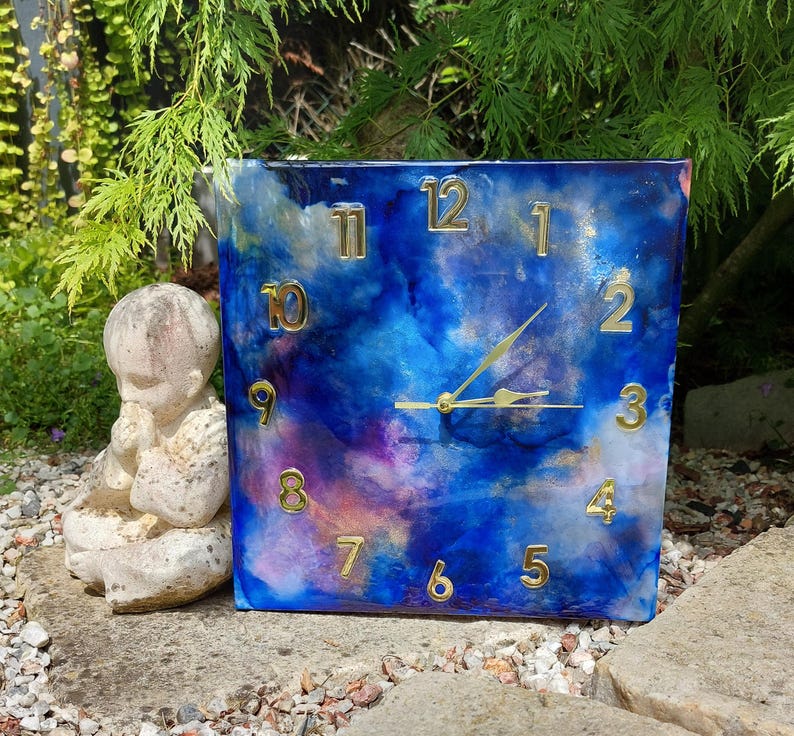 Handcrafted Wall Clock With Epoxy Resin Finish, Magnificent Cosmic Blue Sky. 30x30 Cm. - Etsy