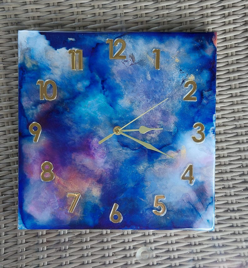Handcrafted Wall Clock With Epoxy Resin Finish, Magnificent Cosmic Blue Sky. 30x30 Cm. - Etsy