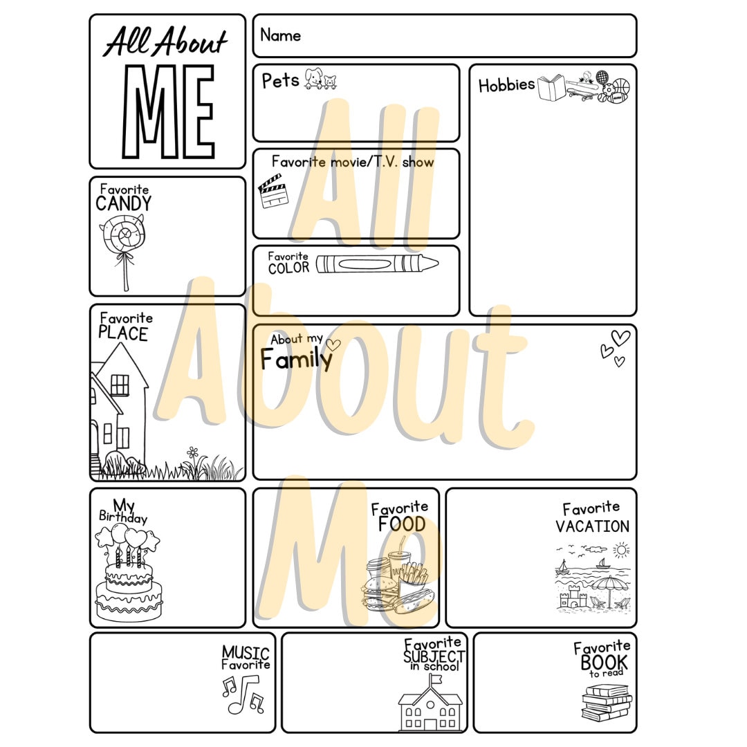 All About Me Worksheet: First Day of School Printable Activity (PDF) - Etsy