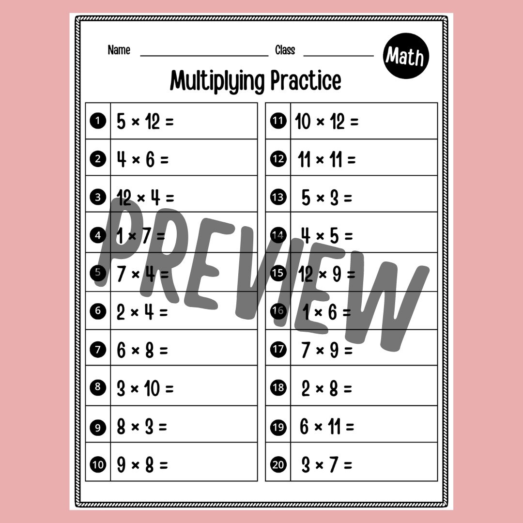 Multiplication Drills 1-12 Worksheets: Math Practice (digital Download ...