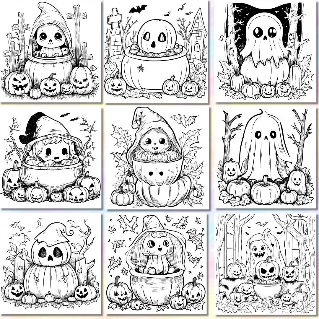 Spooky Cute V.2: Coloring Book 50 Unique Pages, Halloween Coloring Book ...