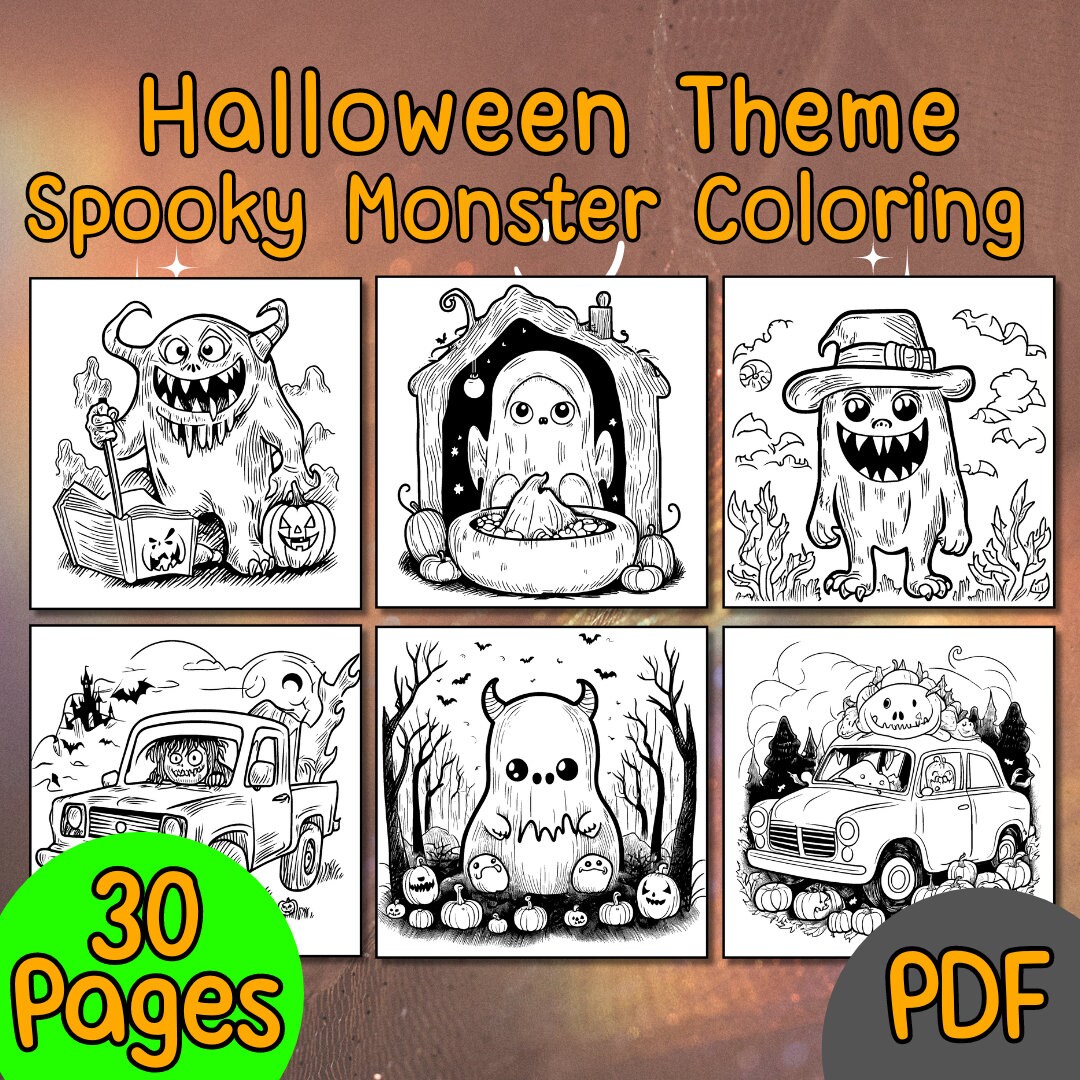 Coloring Book Printable Download: Spooky Cute Monster in Halloween ...