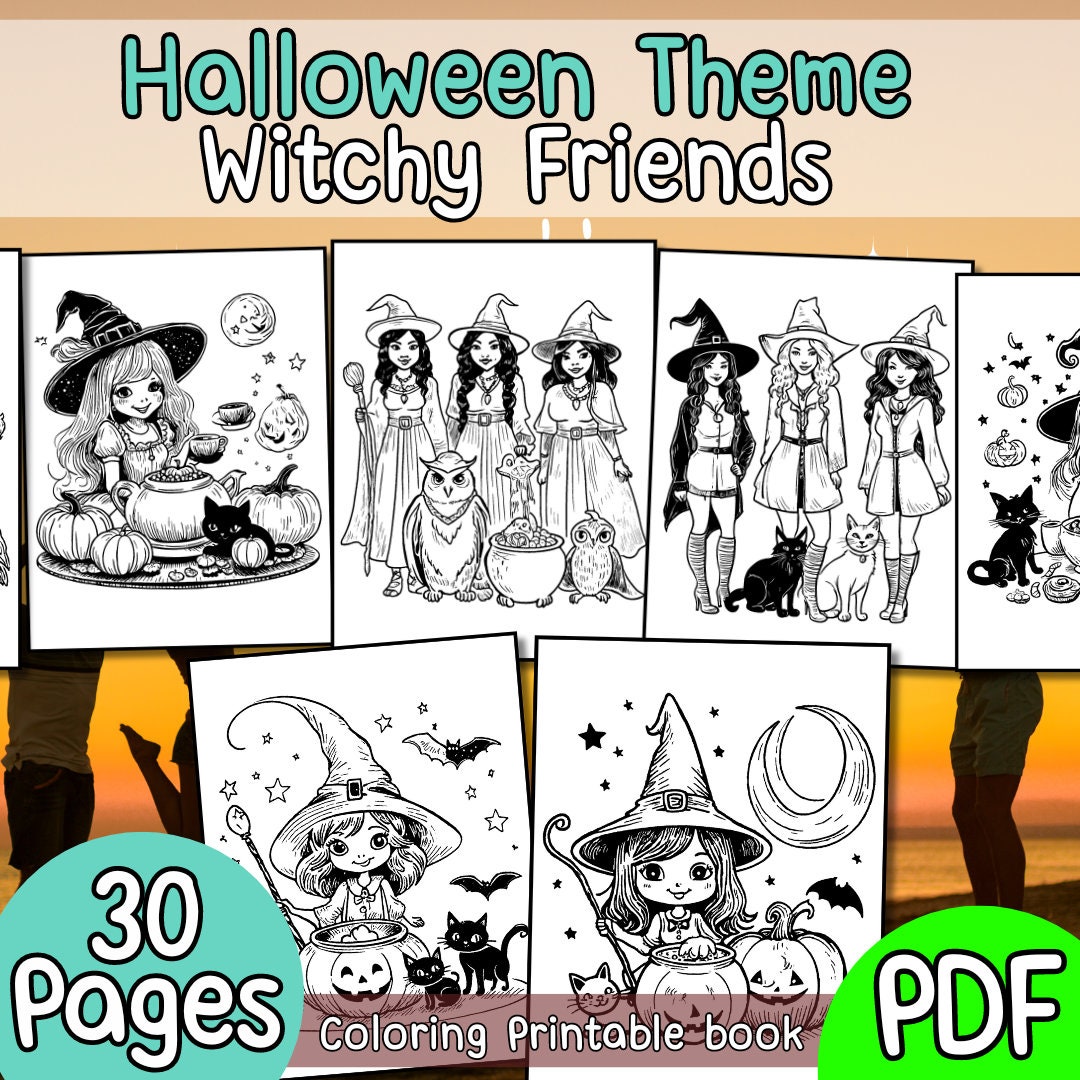 Witchy Friends: Cute Witch Stuff in Halloween Coloring Book - 30 Unique ...