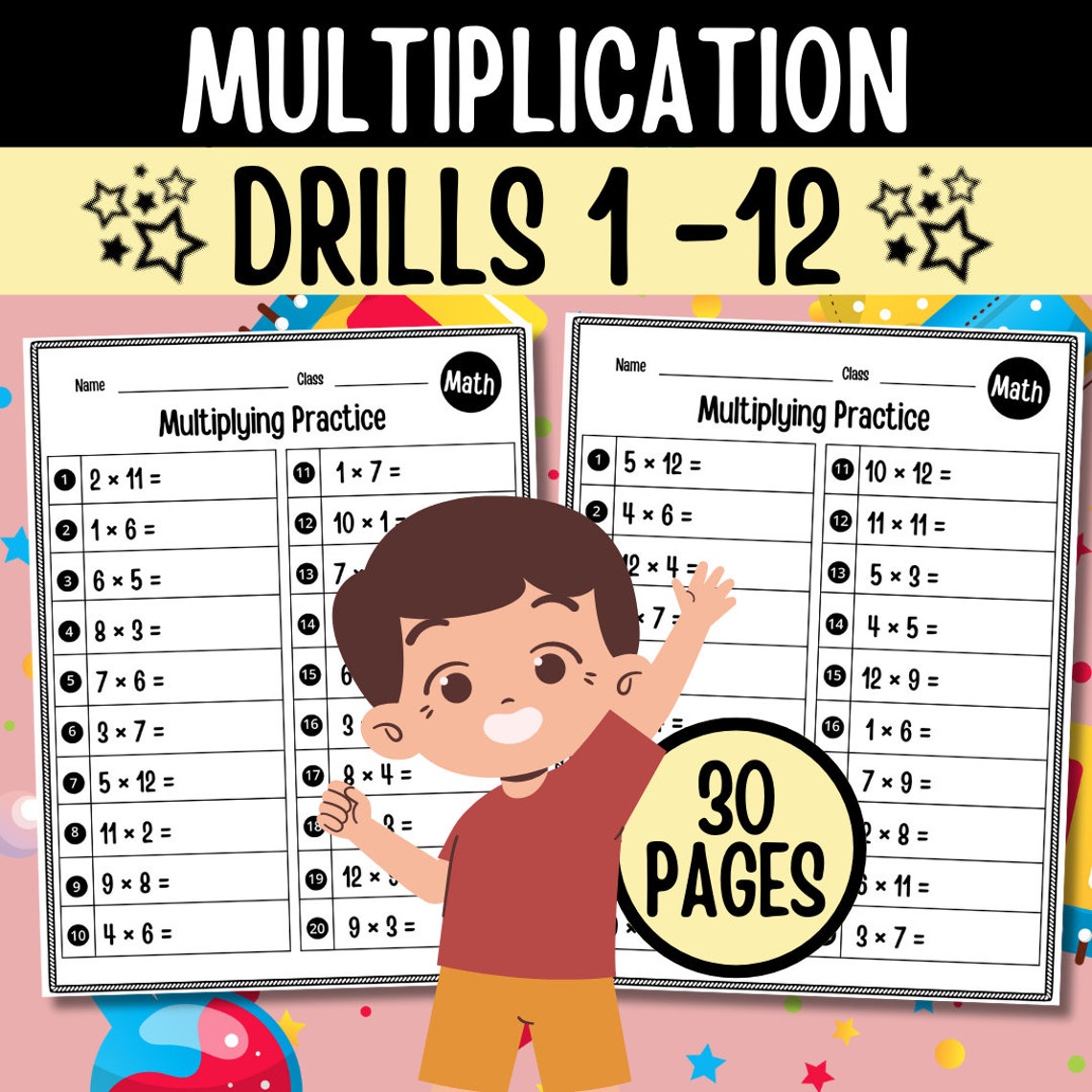 Multiplication Drills 1-12 Worksheets: Math Practice (digital Download ...