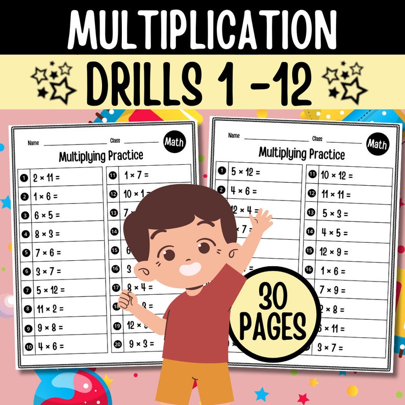 Multiplication Drills 1-12 Worksheets: Math Practice (digital Download ...