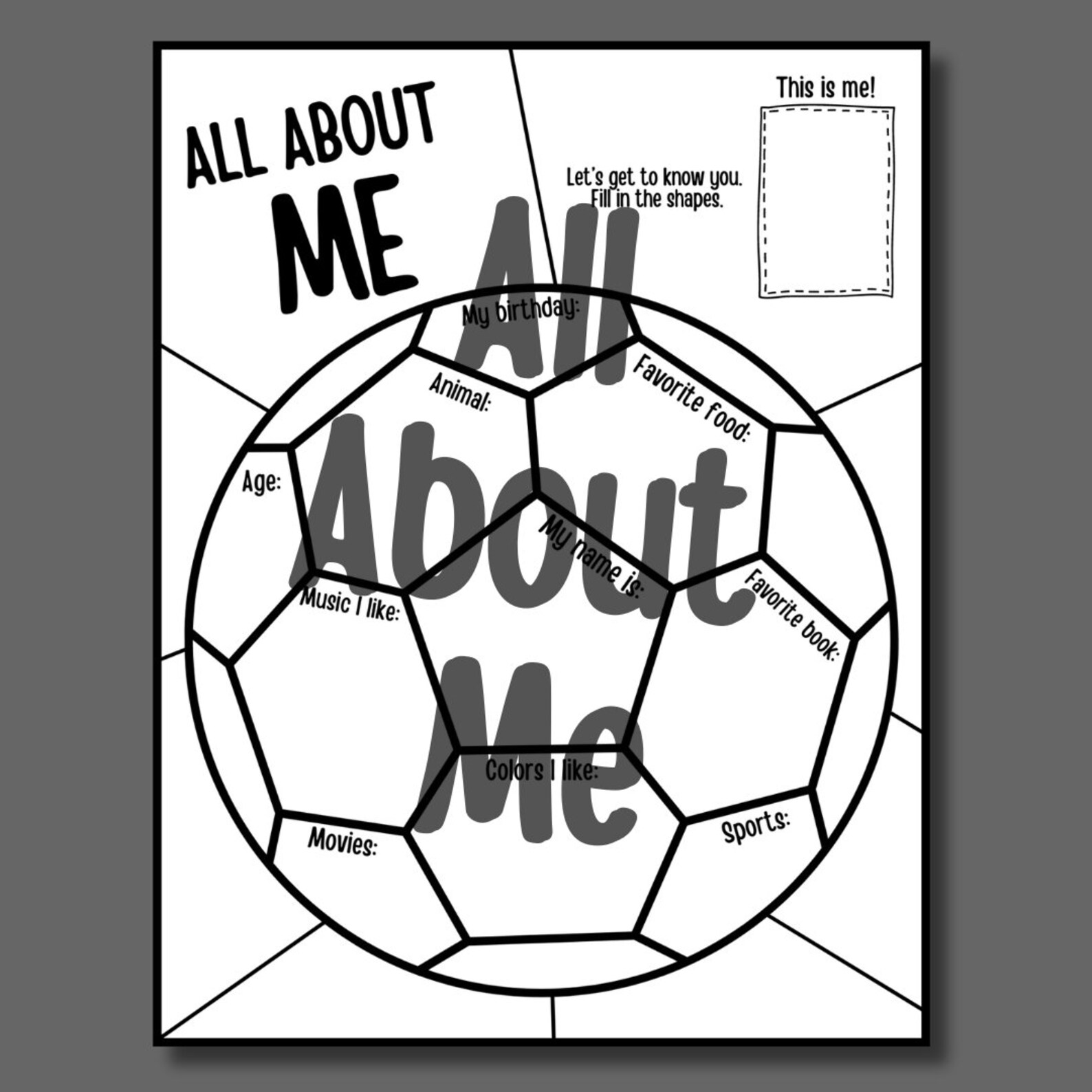 Football Theme Kids, All About Me Worksheet - First Day of School All ...