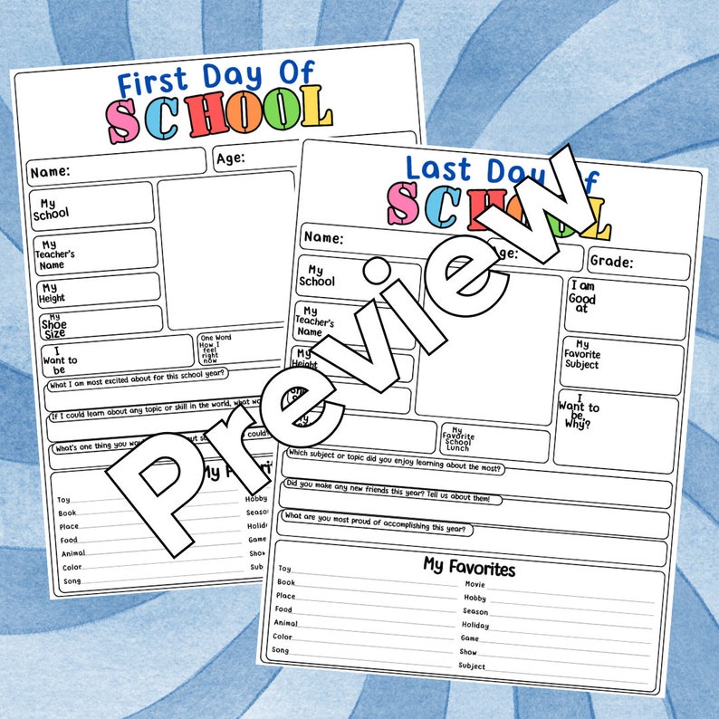 All About Me, First Day of School, Last Day of School, Back to School ...