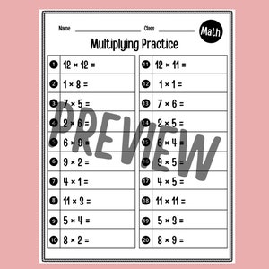 Multiplication Drills 1-12 Worksheets: Math Practice (digital Download ...