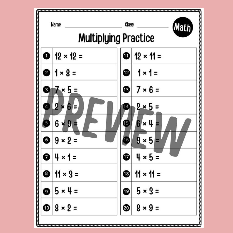 Multiplication Drills 1-12 Worksheets: Math Practice (digital Download ...