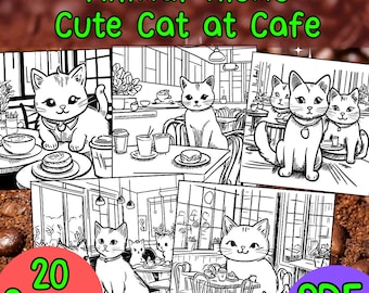 Cat Cafe: Printable Coloring Page Download - Etsy UK