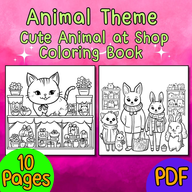 Coloring Book Animal Theme: Cute Animal at Shop Colorng Book, 10 Unique ...