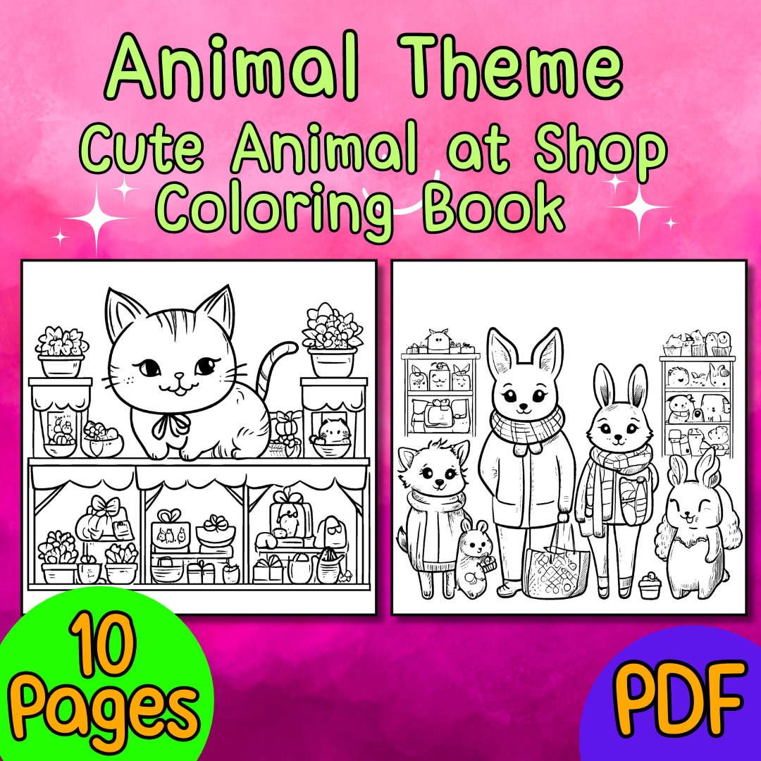 Coloring Book Animal Theme: Cute Animal at Shop Colorng Book, 10 Unique ...