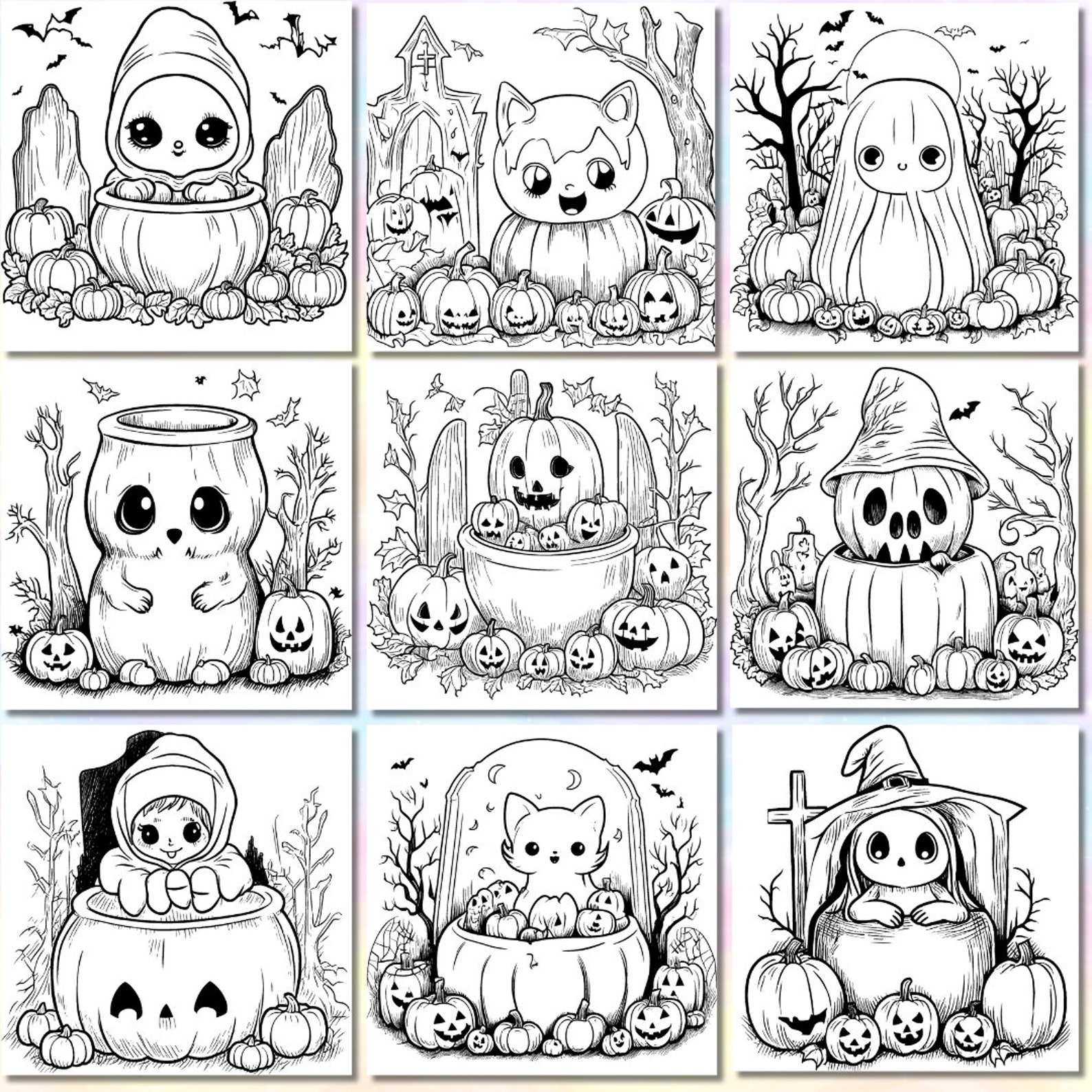 Spooky Cute V.2: Coloring Book 50 Unique Pages, Halloween Coloring Book ...
