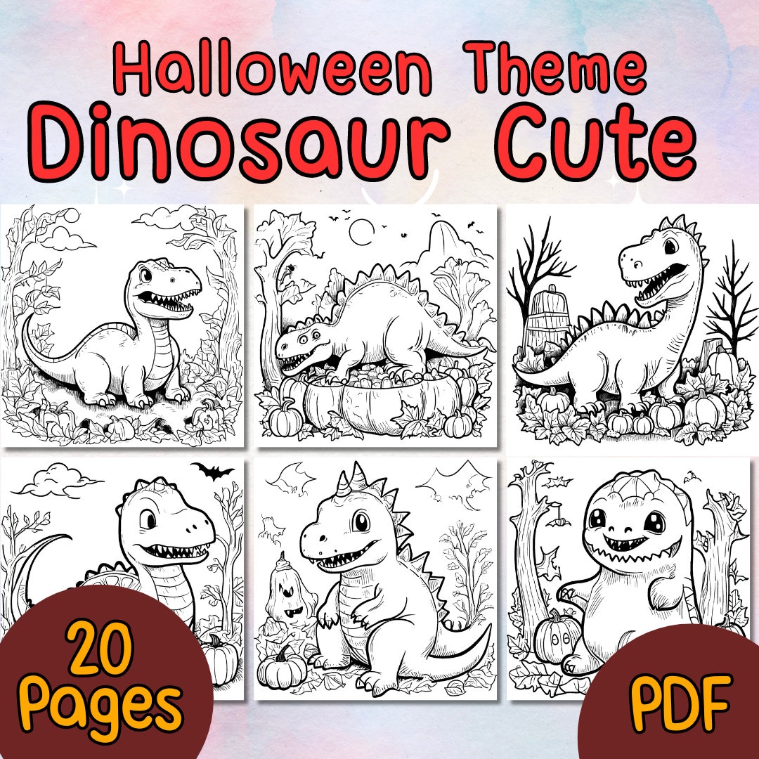 Coloring Book Halloween Theme, Spooky Cute Dinosaur in Halloween 20 ...