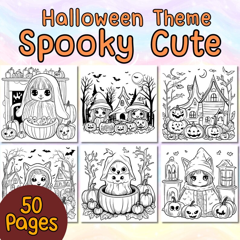 Spooky Cute V.2: Coloring Book 50 Unique Pages, Halloween Coloring Book ...