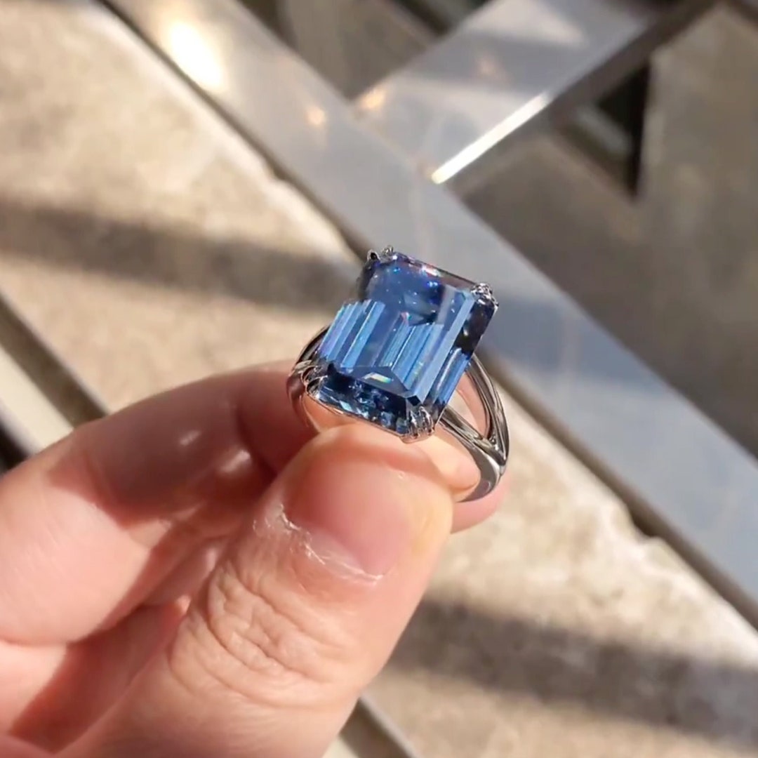 Deep Blue Ring Rectangular Sapphire Ring 14k Gold Sapphire Ring 14k ...