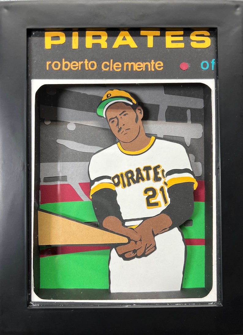 1971 Topps Roberto Clemente Paper Cut Shadow Box Portrait. Paper Cut ...
