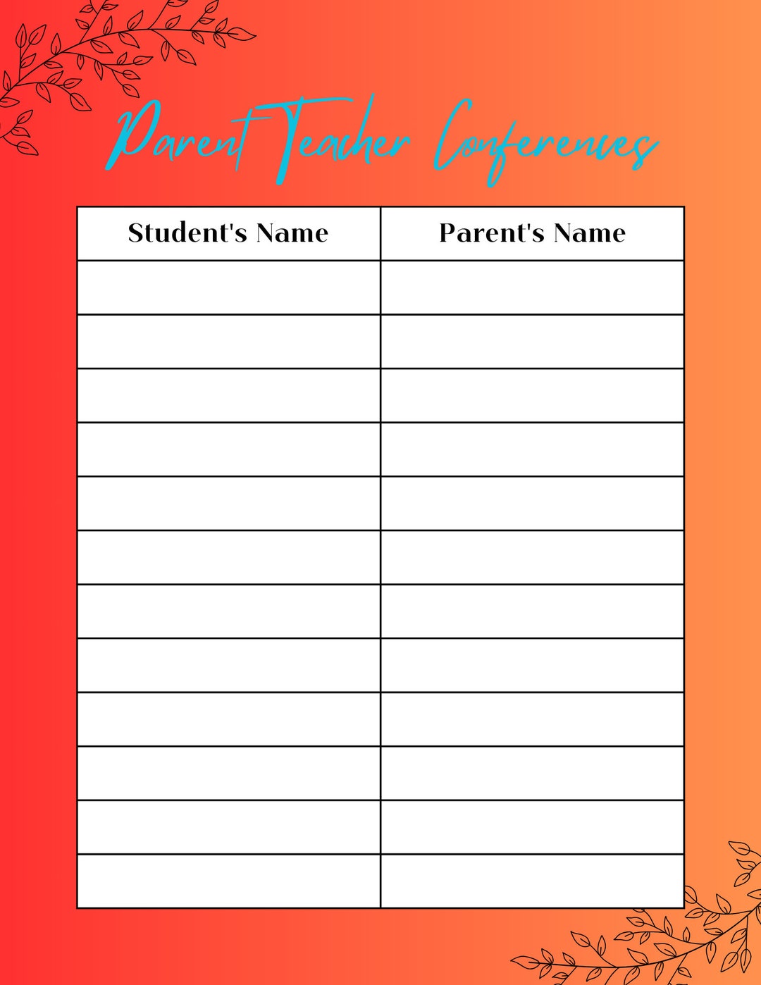 Parent Teacher Conference Meeting Sheet - Etsy