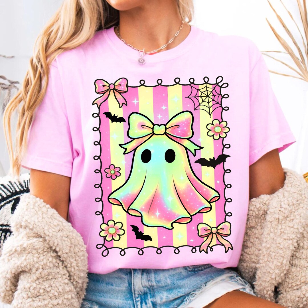 Preppy Coquette Iridescent Ghost Png, Halloween Shirt Png, Girly ...