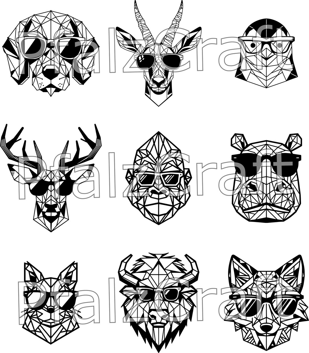 Set of Cool Animals With Sunglasses in Geometric Shapes - SVG - Bundle2 ...
