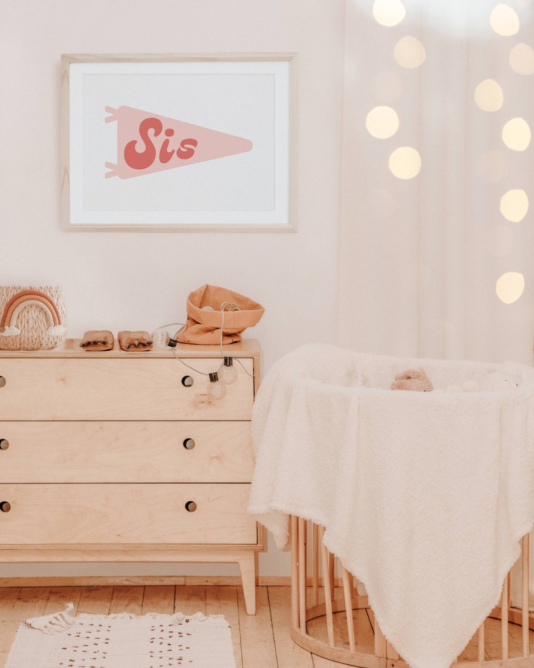 Sis Name Flag Digital Print in Coral Retro Baby Girl Nursery Wall Art ...