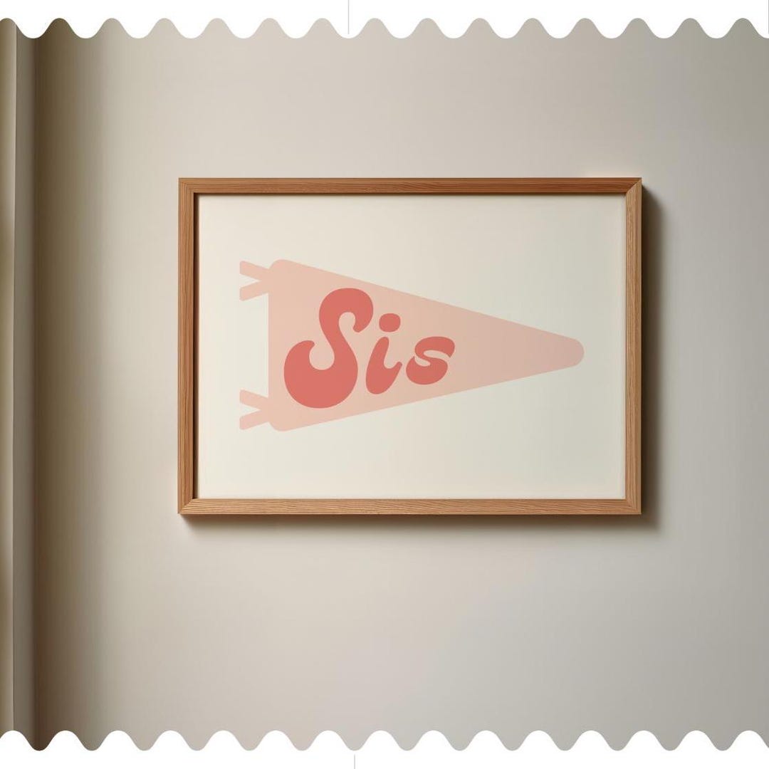 Sis Pennant Wall Art, Trendy Blush Pink Typography Print for Girl’s ...