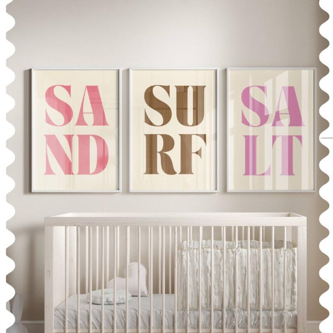 Retro Sand Surf Salt Print Set: Pink & Mocha Coastal Art (digital ...