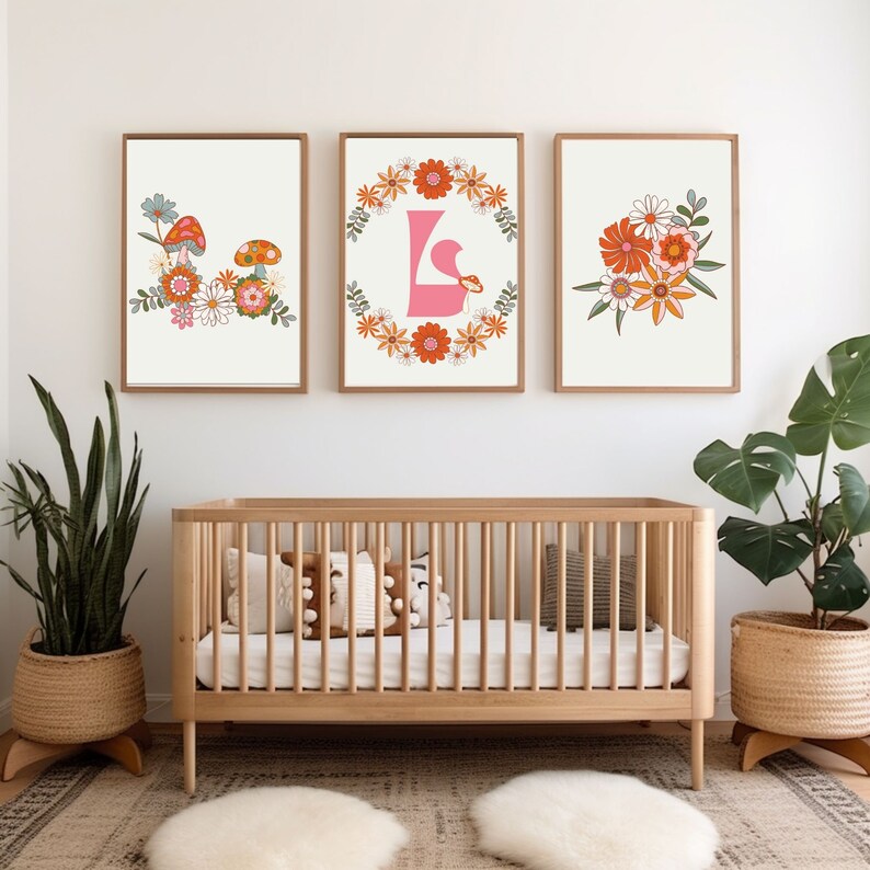 Set of 3 Nursery Prints Custom Name Nursery Cottagecore - Etsy