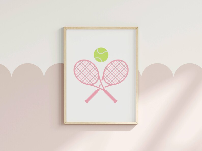 Pink Tennis Racket Poster Girls Tennis Wall Art Girls Sports Print ...