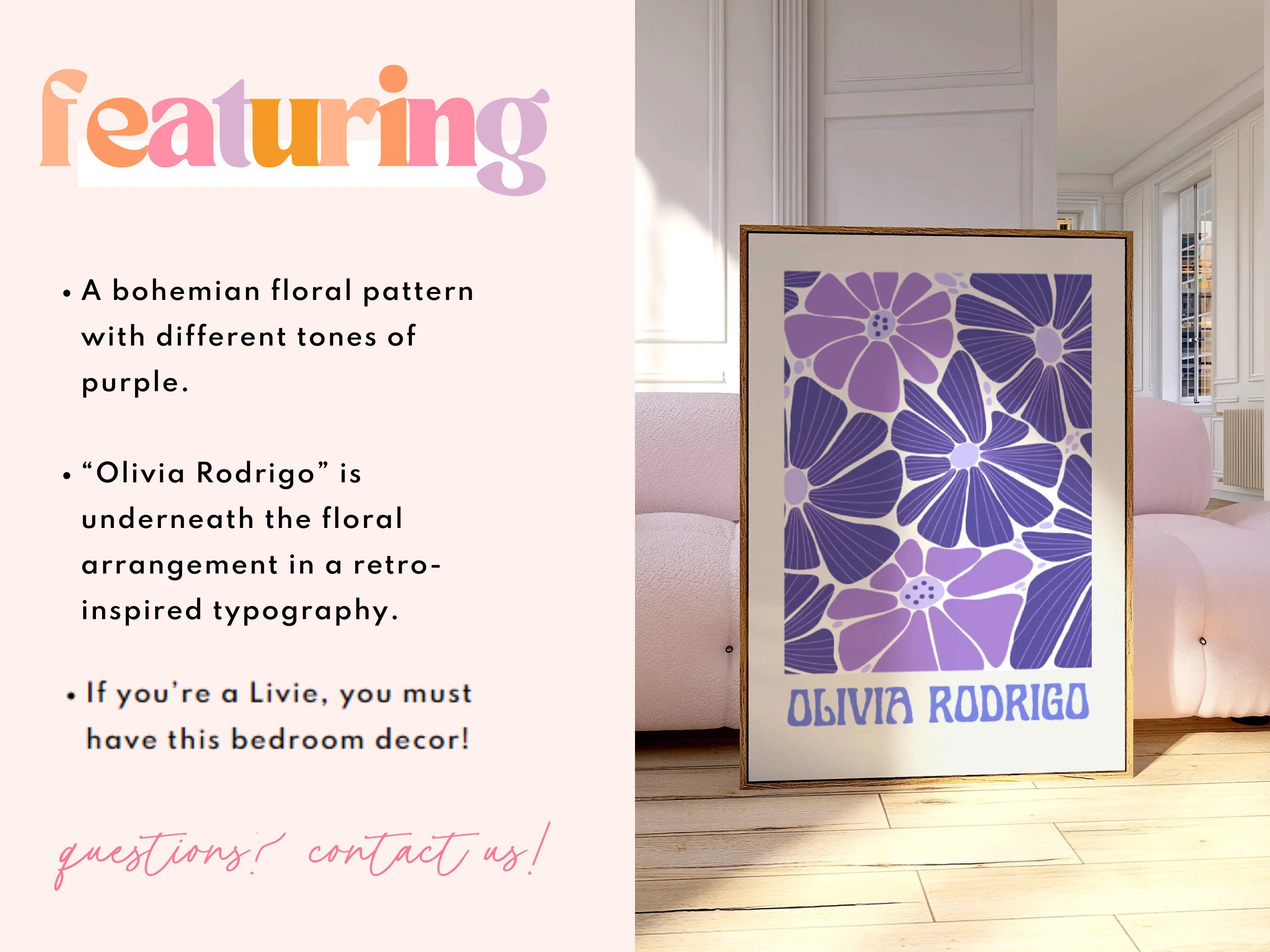 Boho Livie Floral Print Olivia Inspired Wall Art for Tween Girl's ...