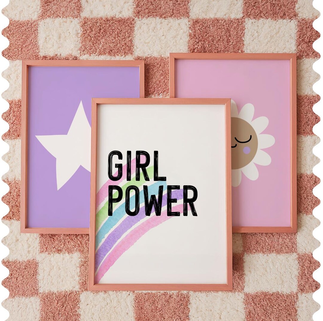 Pastel Girl Power Poster Set, Cute Star Daisy Rainbow Art for Toddler ...