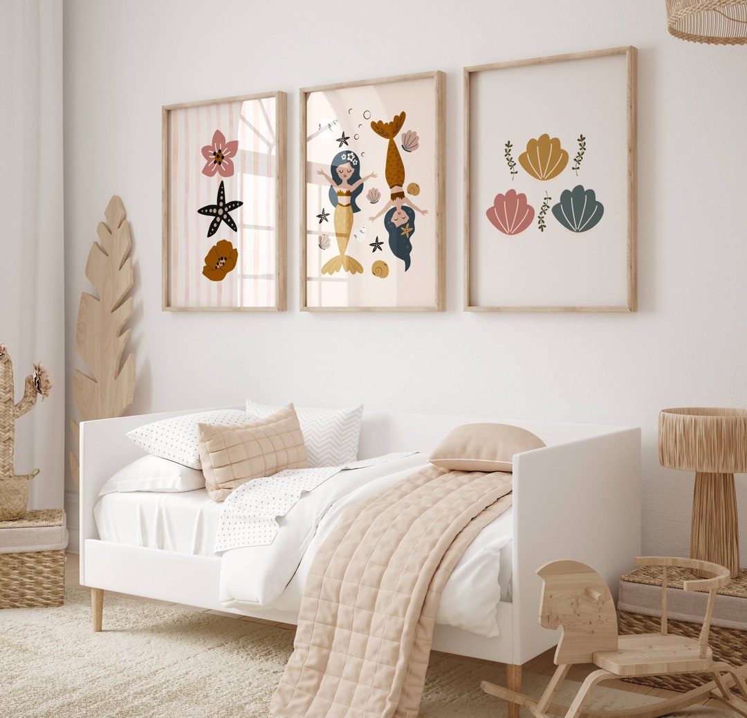 Boho Mermaids Gallery Wall SET OF 3 Girl Nursery Decor Neutral Girl ...
