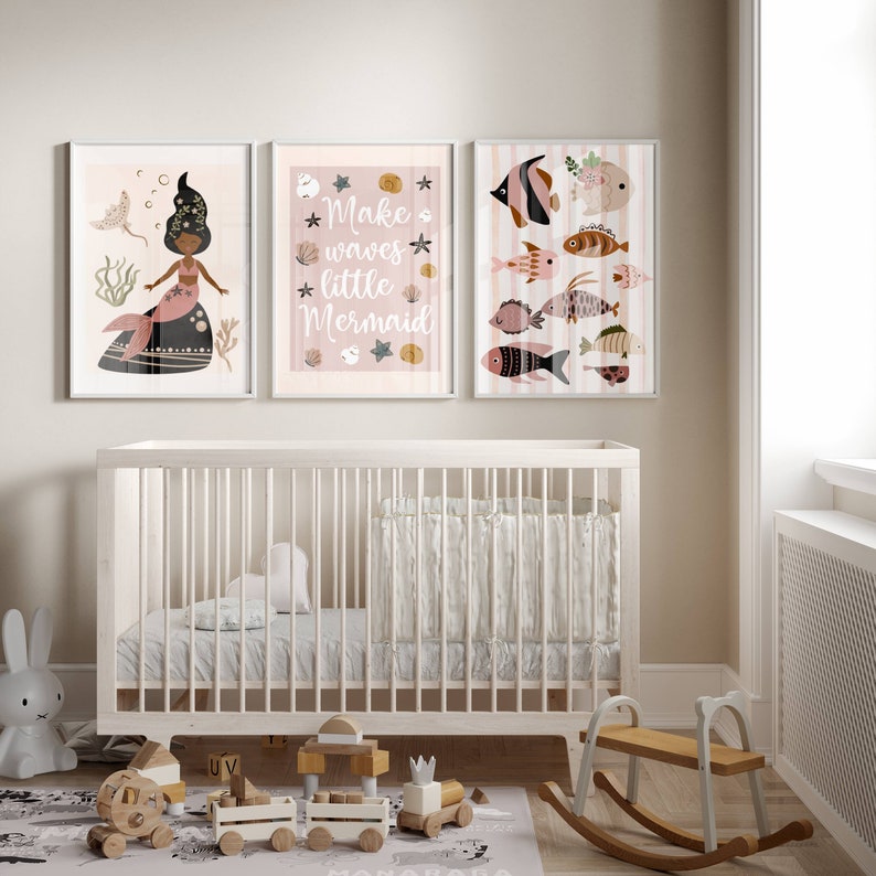 Mermaids Downloadable Print Set of 3 Cute Boho Girls Decor Beach Kids ...