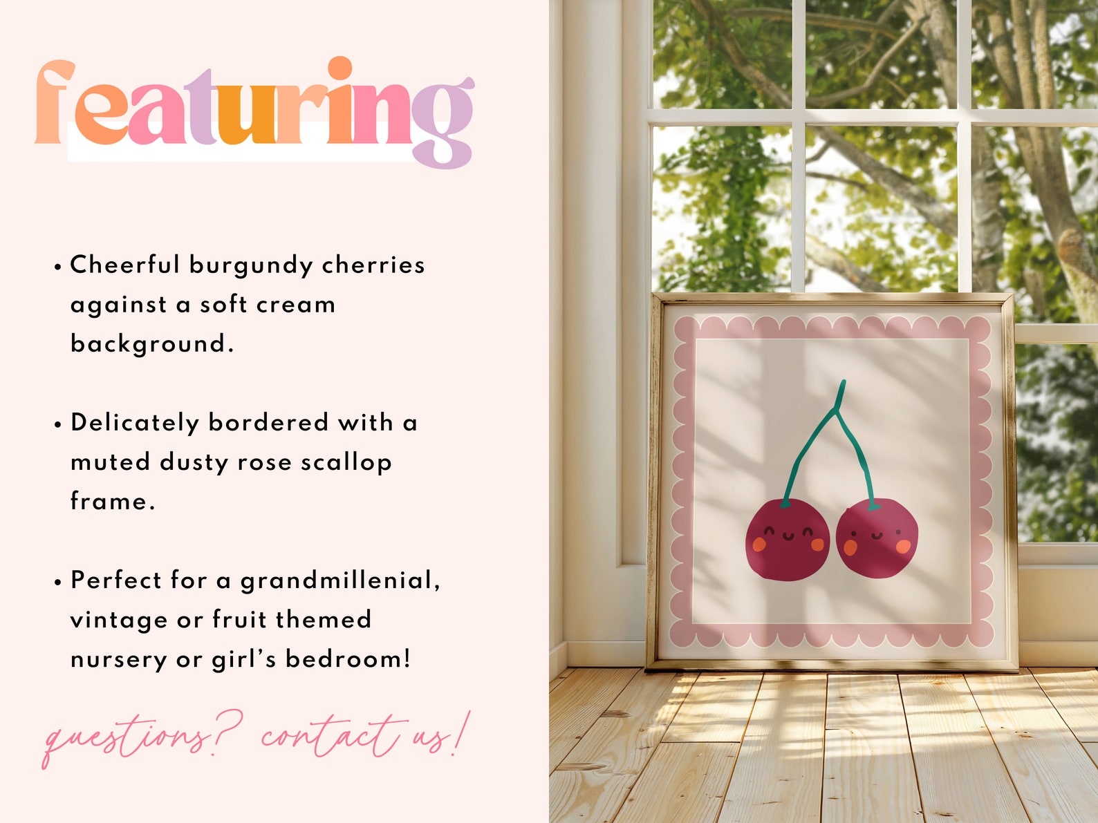 Cheerful Cherries Print for Baby Girl Nursery Cute Cherry Digital Art ...