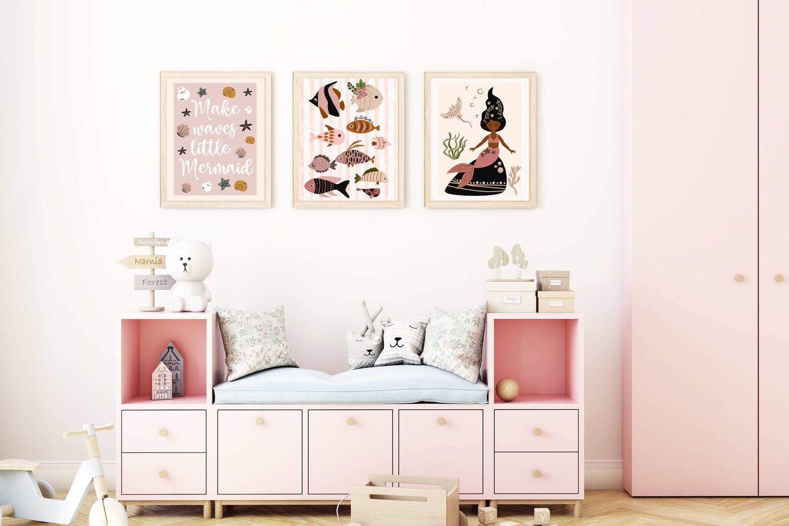 Mermaids Downloadable Print Set of 3 Cute Boho Girls Decor Beach Kids ...
