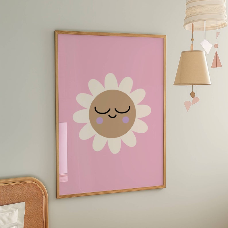 Sleepy Daisy Nursery Print: Pink Flower Wall Art (digital Download) - Etsy