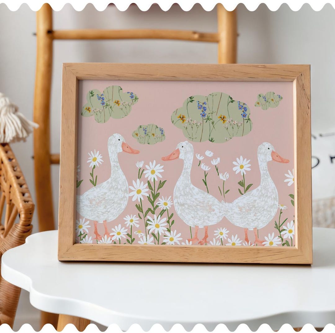 Cottagecore Goose Nursery Print: Whimsical Floral Art (digital Download ...