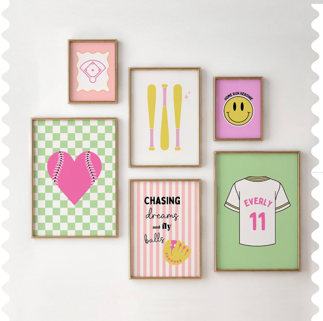 Girls Softball Wall Art Set: Pastel Sport Prints for Bedroom (digital ...