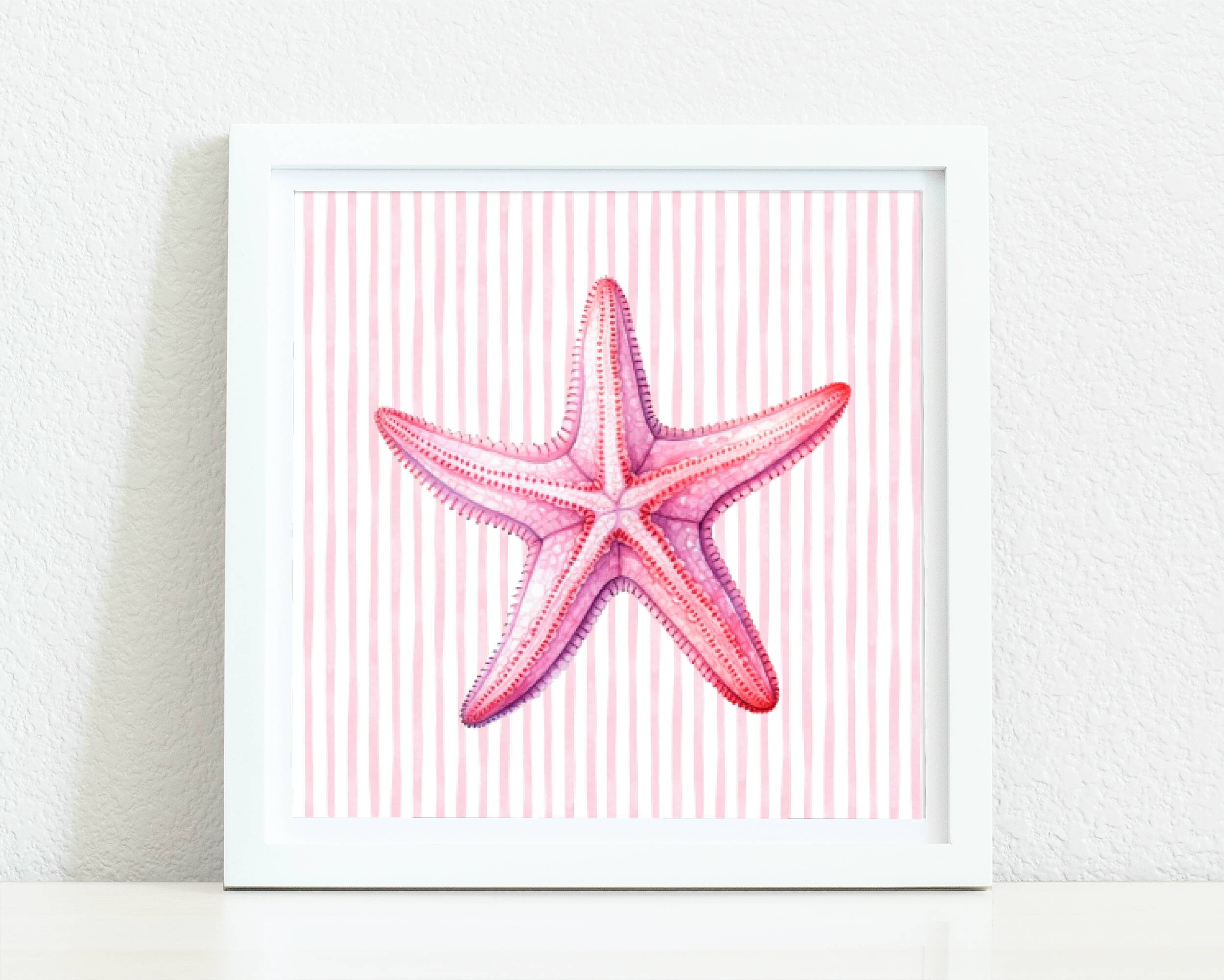 Pink Watercolor Starfish Print Beach Nursery Print Coastal Nursery ...