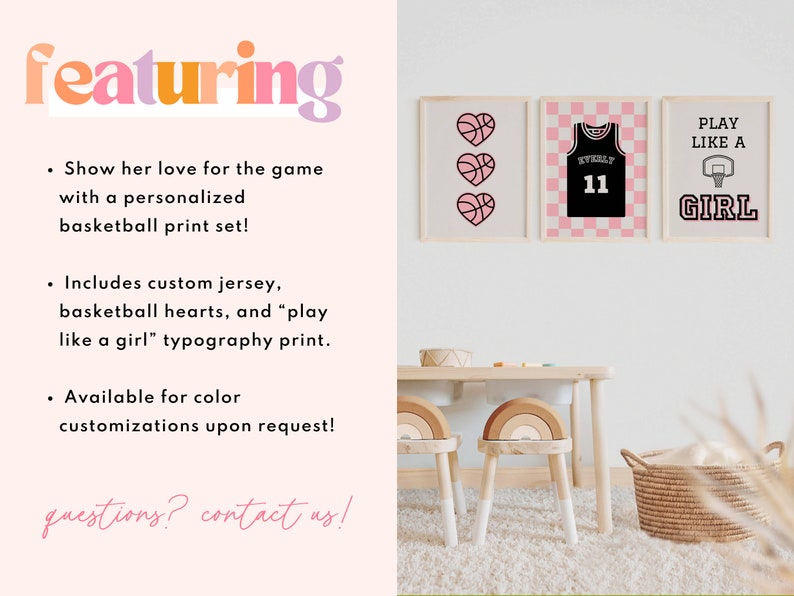 Personalized Girls Basketball Print Set of 3 Custom Name Basketball ...